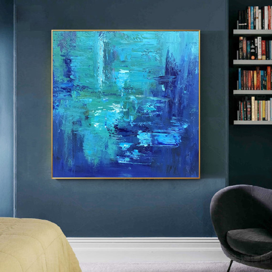 Blue Abstract Painting Texture Palette Knife Modern Painting Wp054 Extra Large Wall Art