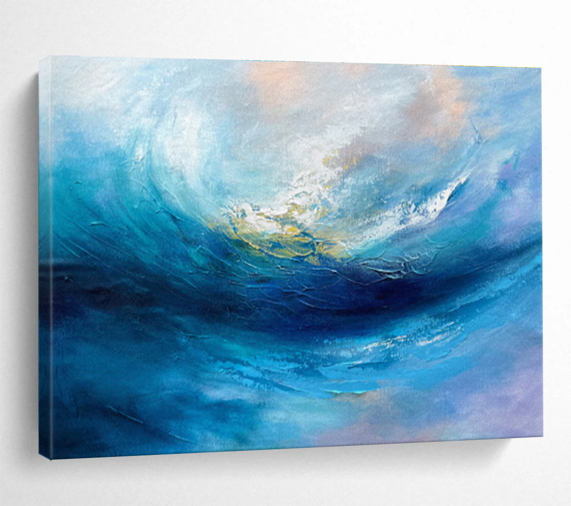 Blue Ocean Wave Abstract Painting for Coastal Bedroom & Nautical Resta ...