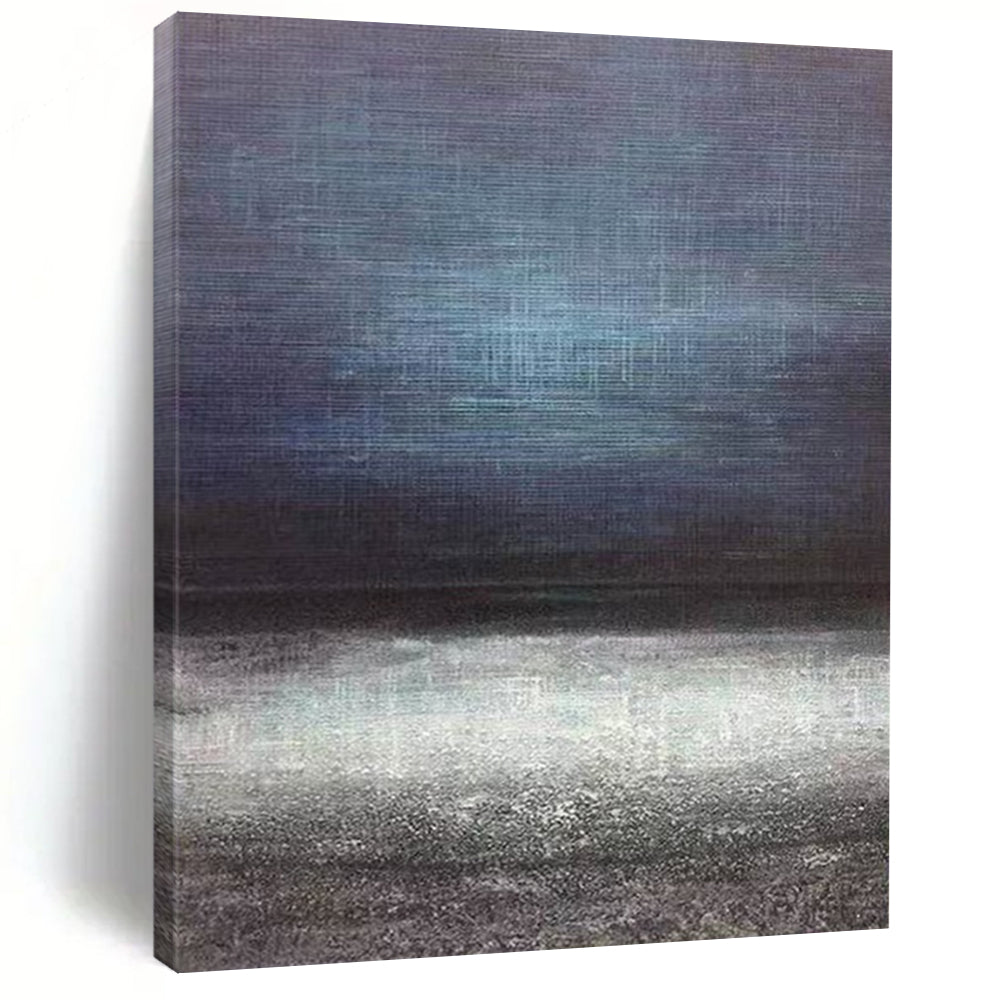 Dark Blue and Gray Abstract Horizon – Minimalist Acrylic with Subtle G ...
