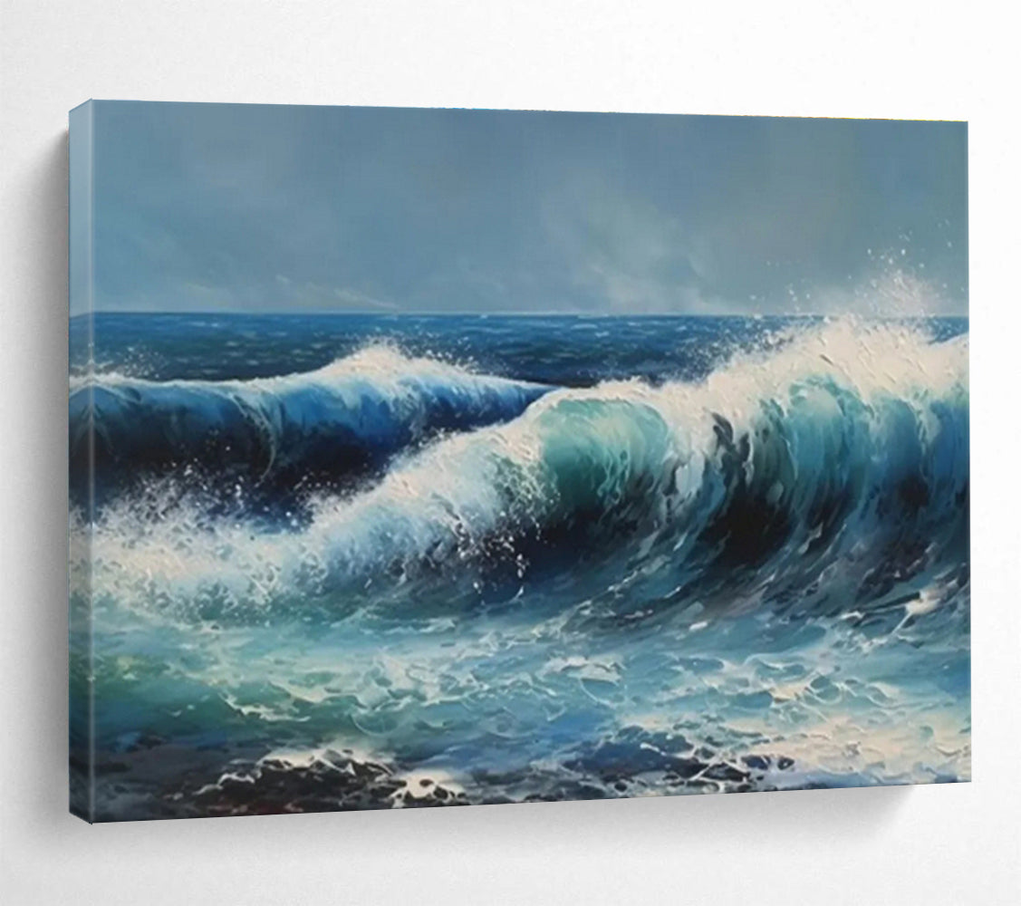 Dynamic Blue - Wave Abstract Painting for Nautical Living Room & Adven ...