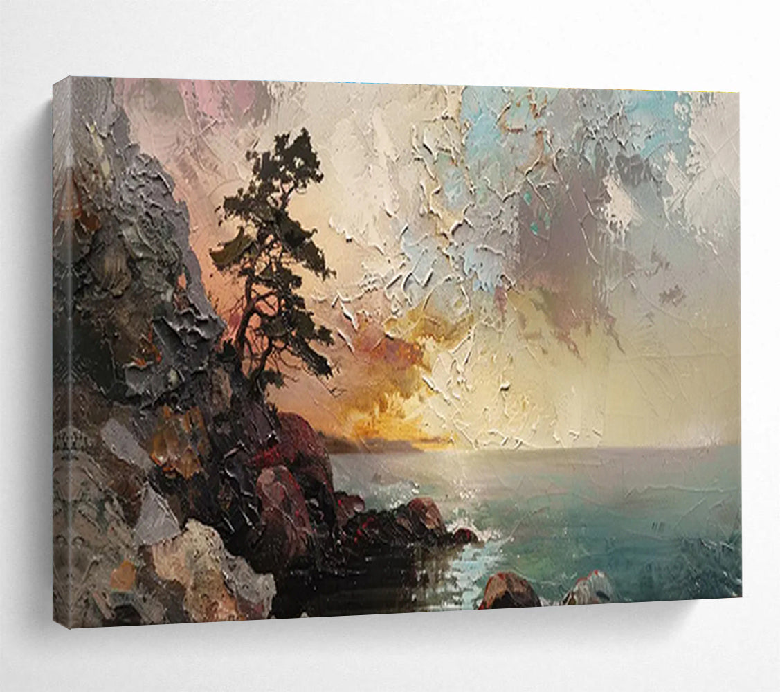 Textured Seaside Cliff Abstract Painting DKH463 – Extra Large Wall Art