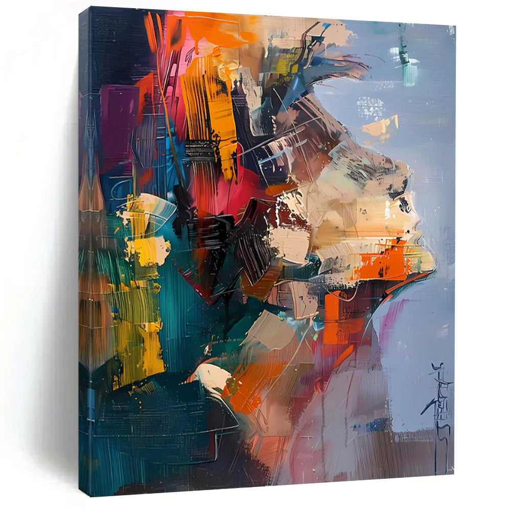 “Fragmented Portrait” – Abstract Figure Oil Painting with Color Blocks ...