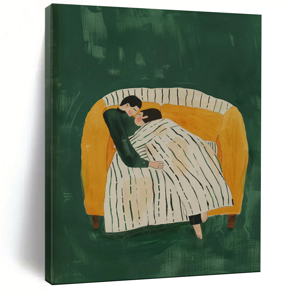 Green - Orange Abstract Intimate Scene Art, Ideal for Romantic Living ...