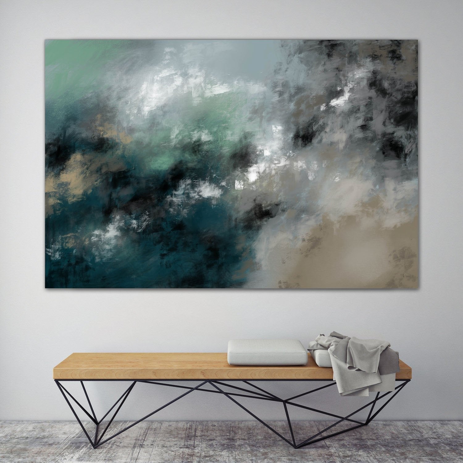 Deep Green Gray Abstract Painting Contemporary Art On Canvas Kp087 ...