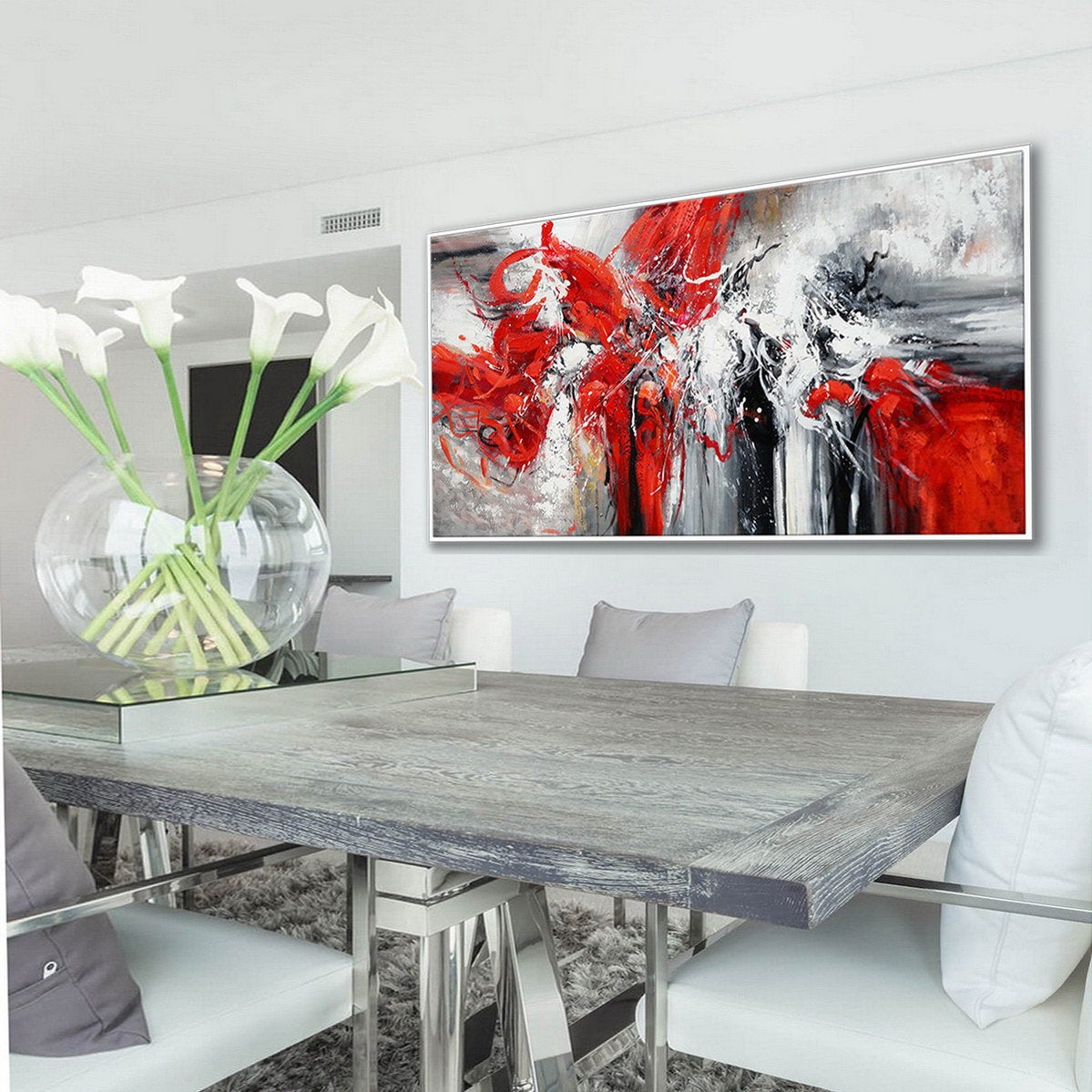 Red Painting Black White Abstract Painting Oversized Painting Sp069 – Extra Large Wall Art