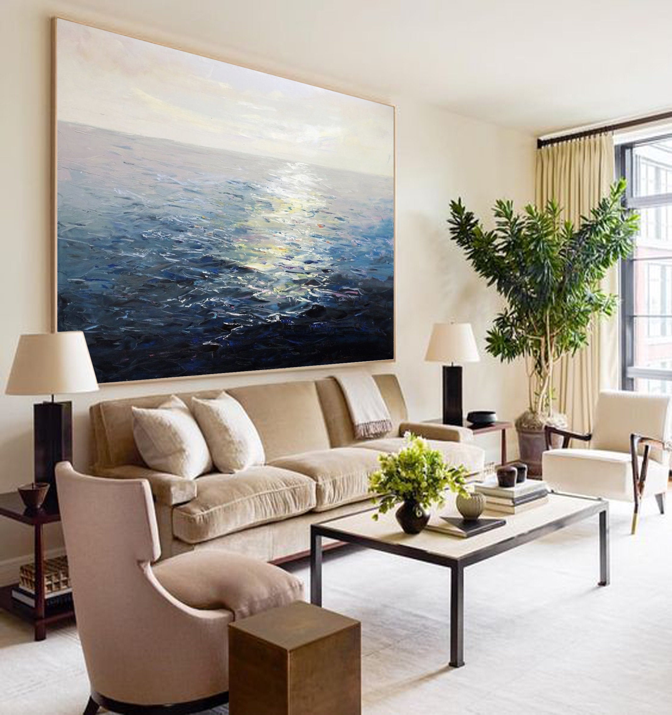 Original Ocean Abstract Painting Seascape Abstract Painting Qp074 ...
