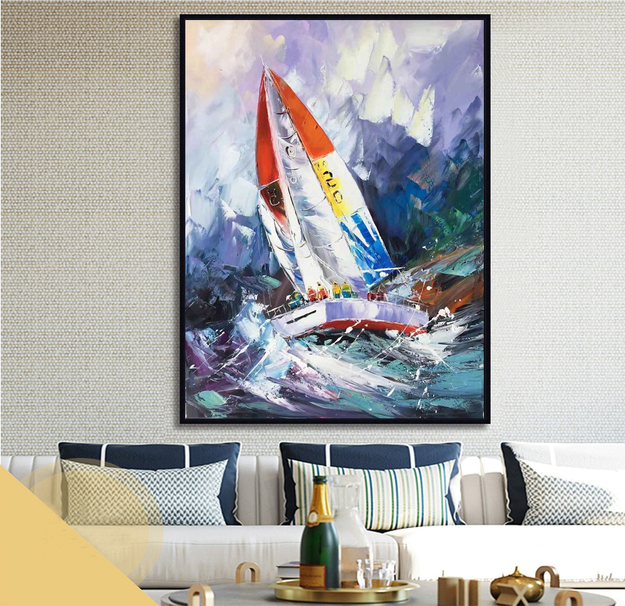 Sailboat Painting on Canvas Nautical Painting Purple Painting Op017 ...