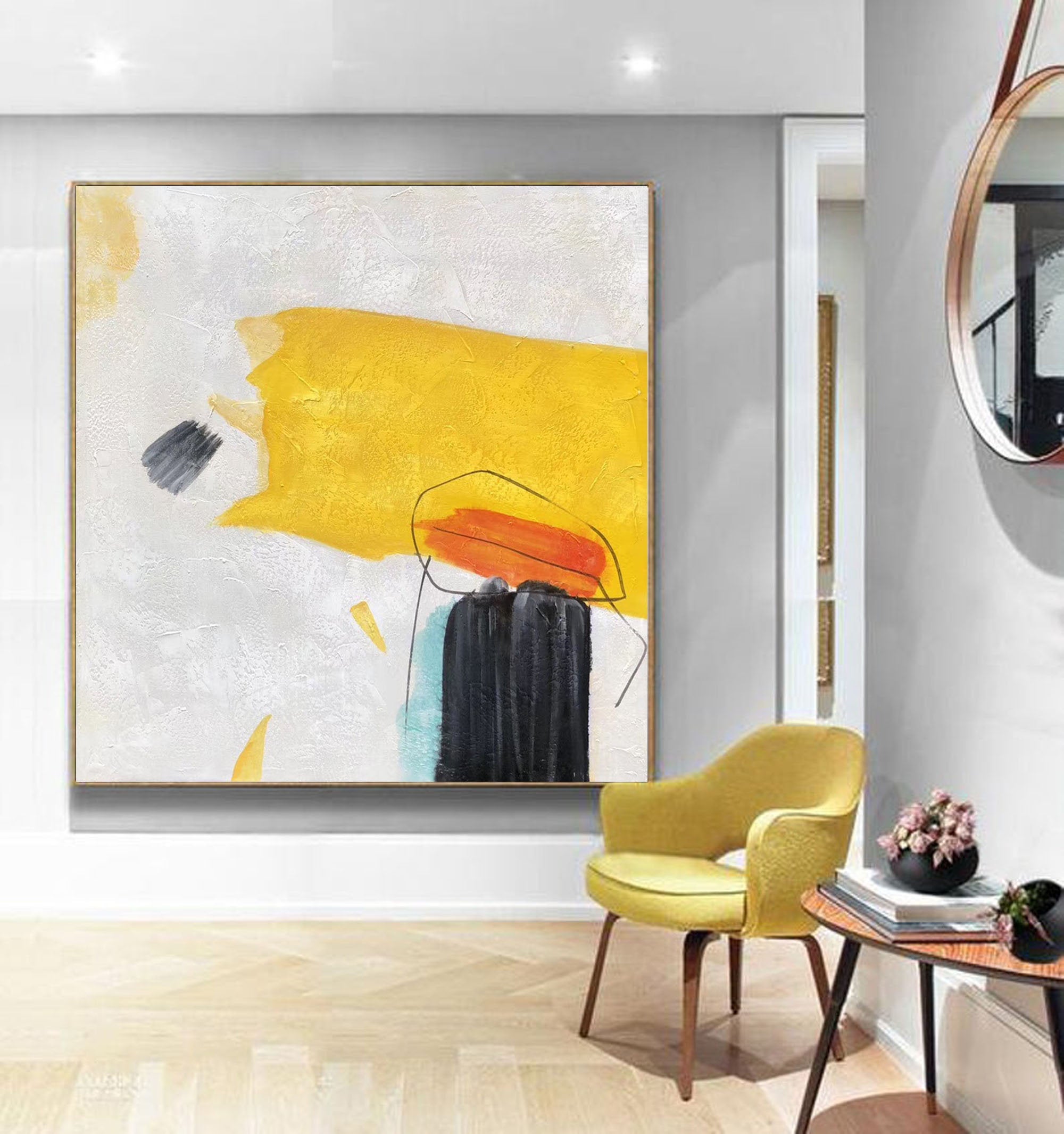 Yellow White Abstract Painting Minimalist Painting On Canvas Np088 ...