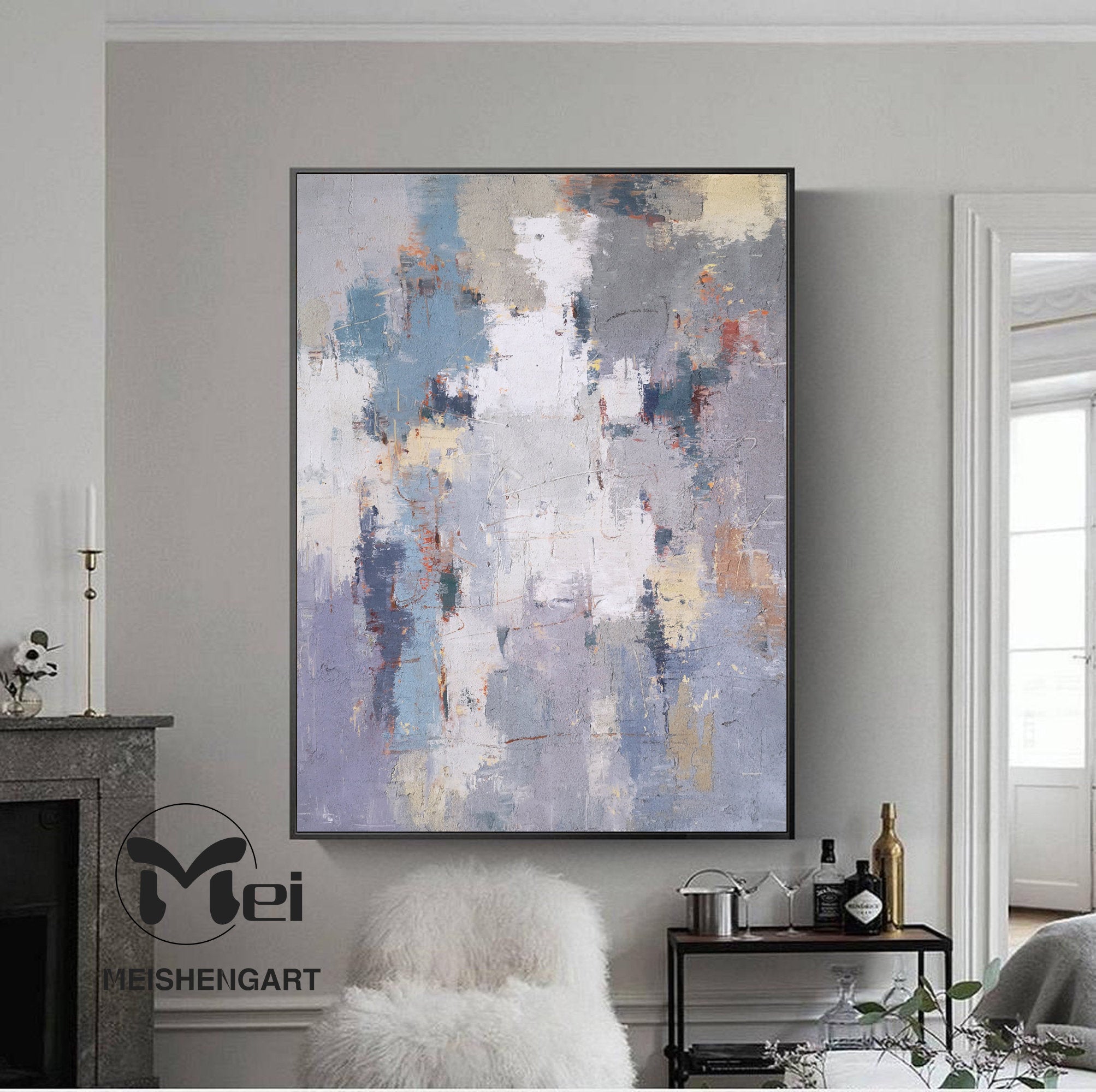 Large Gray Abstract Painting Original Painting Colorful Abstract Art K ...